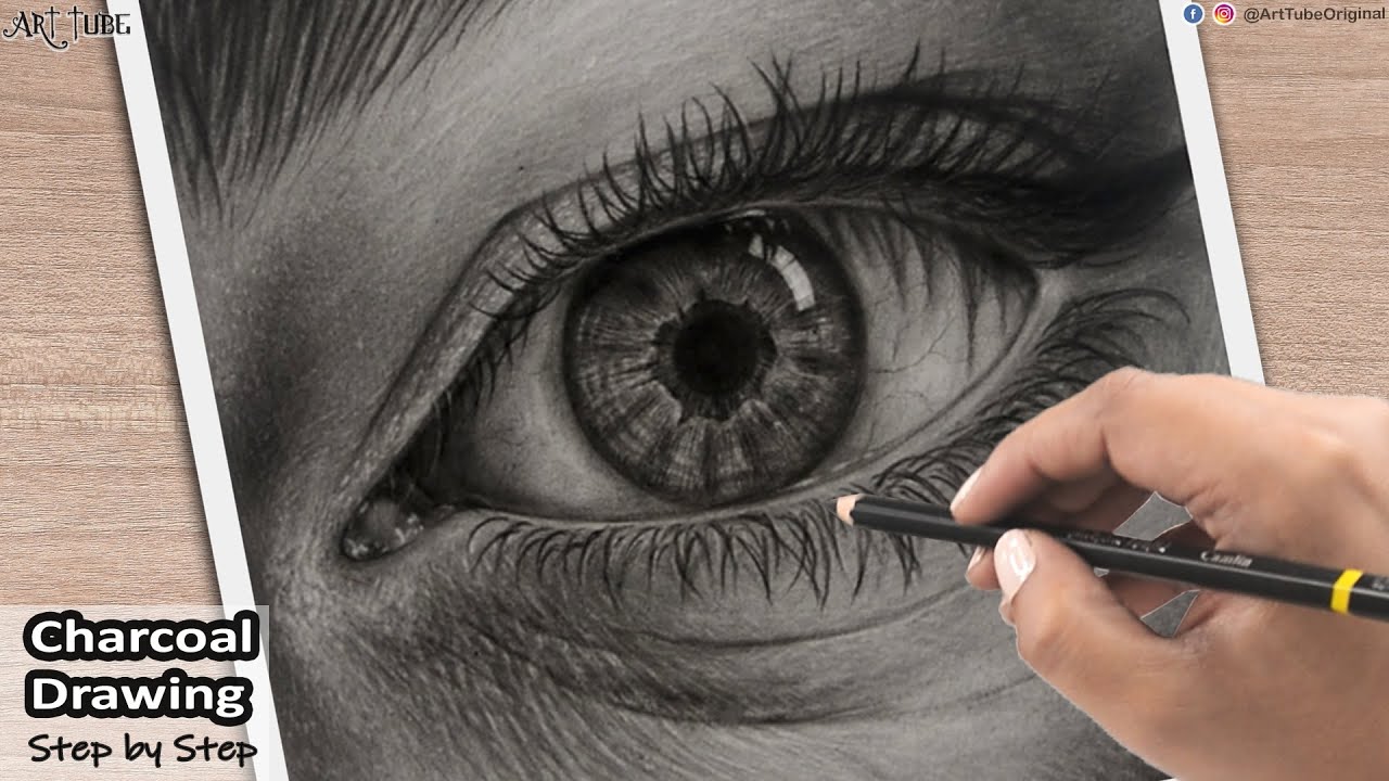 How To Draw Realistic Eye Step By Step Using Charcoal Skin Texture