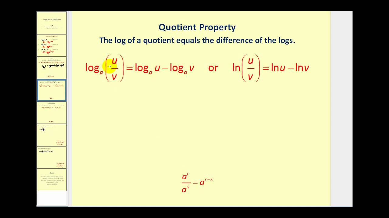 The Properties Of Logarithms Youtube