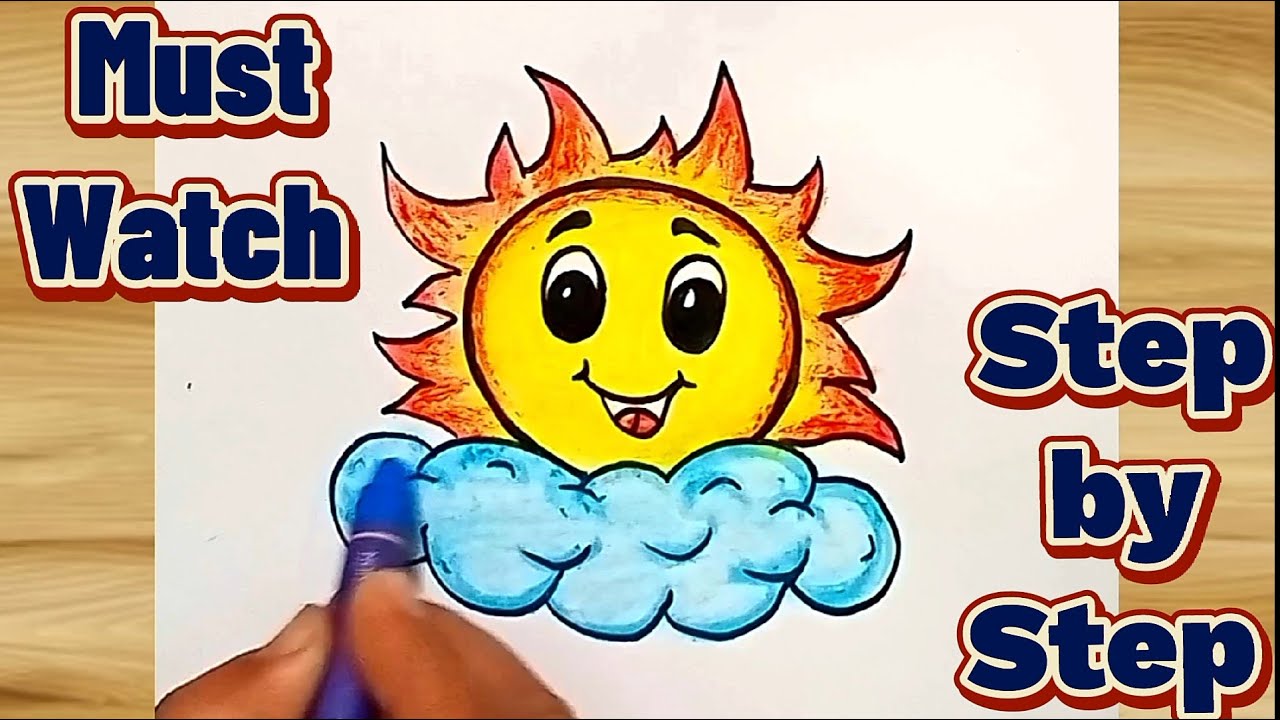 How To Draw Sun Step By Step Easy Sun And Cloud Drawing How To Draw