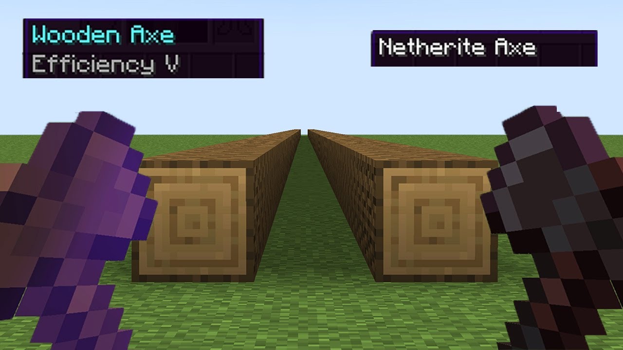 Efficiency V Wooden Axe Vs Netherite Axe Youtube