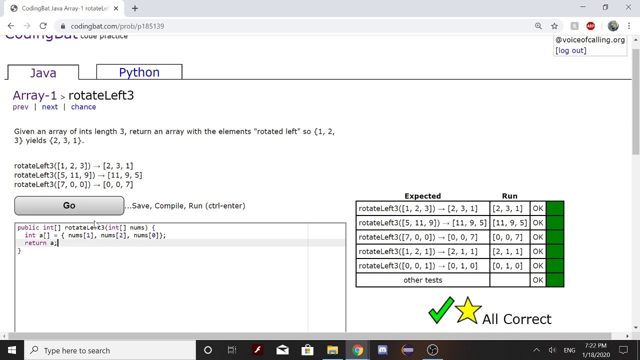 Array 1 Rotateleft3 Java Tutorial Codingbat Youtube