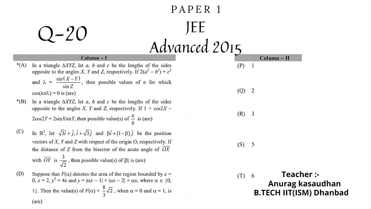 Jee Advanced 2015 Math Paper 1 Q 20 Solution Iit Jee Maths