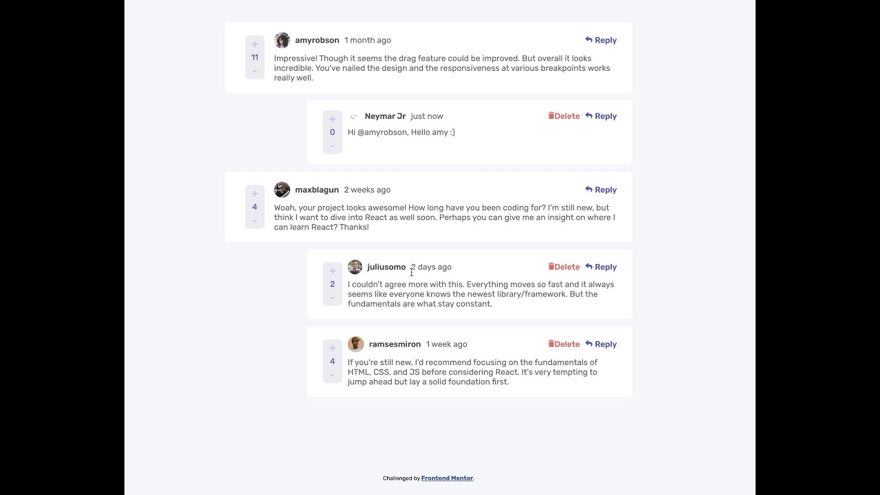 Interactive Comments Section Frontend Mentor Javascript Html