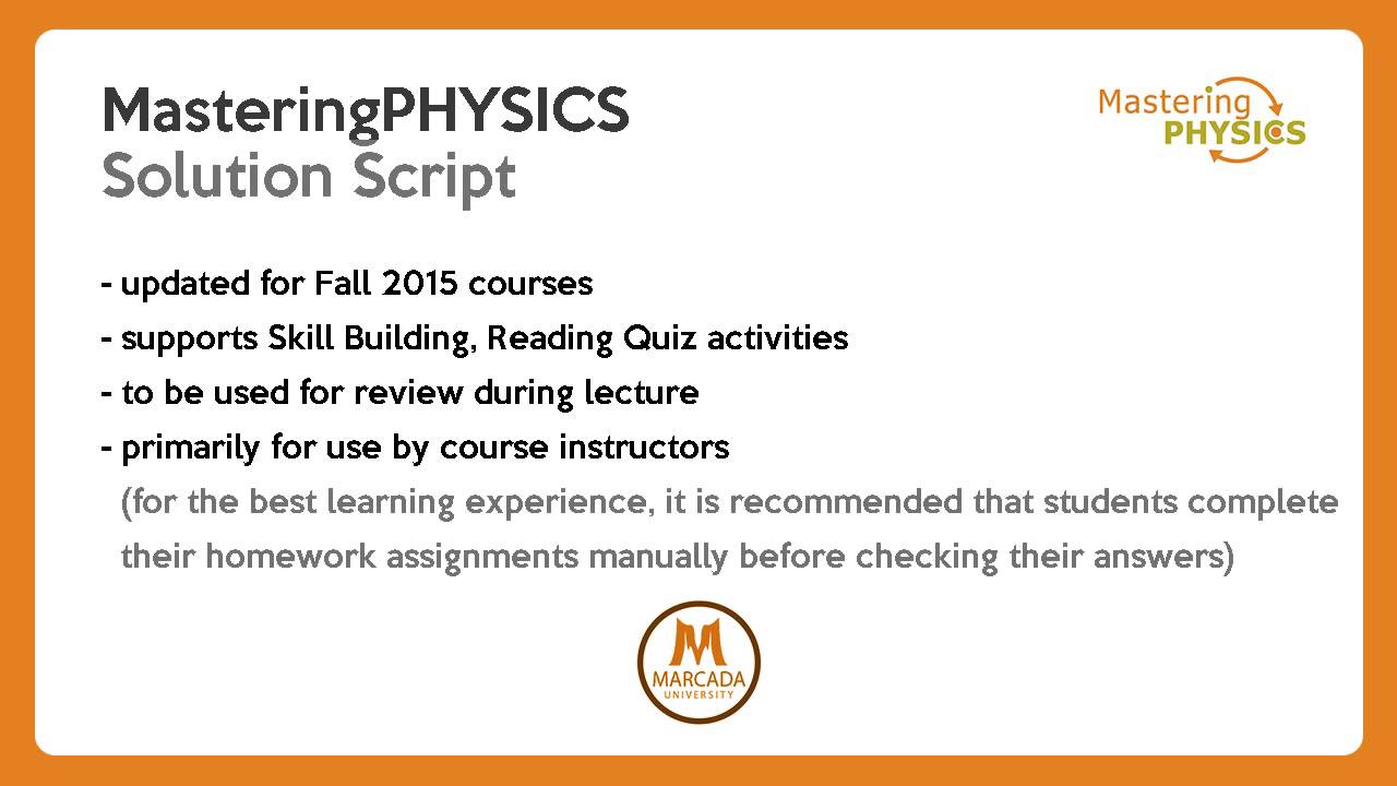 Masteringphysics Updated Solution Script For Summer Fall 2015 Physics