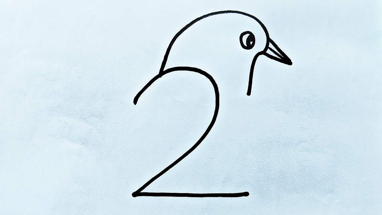 How To Draw A Bird From 2 Number Easy Bird Drawing Step By Step