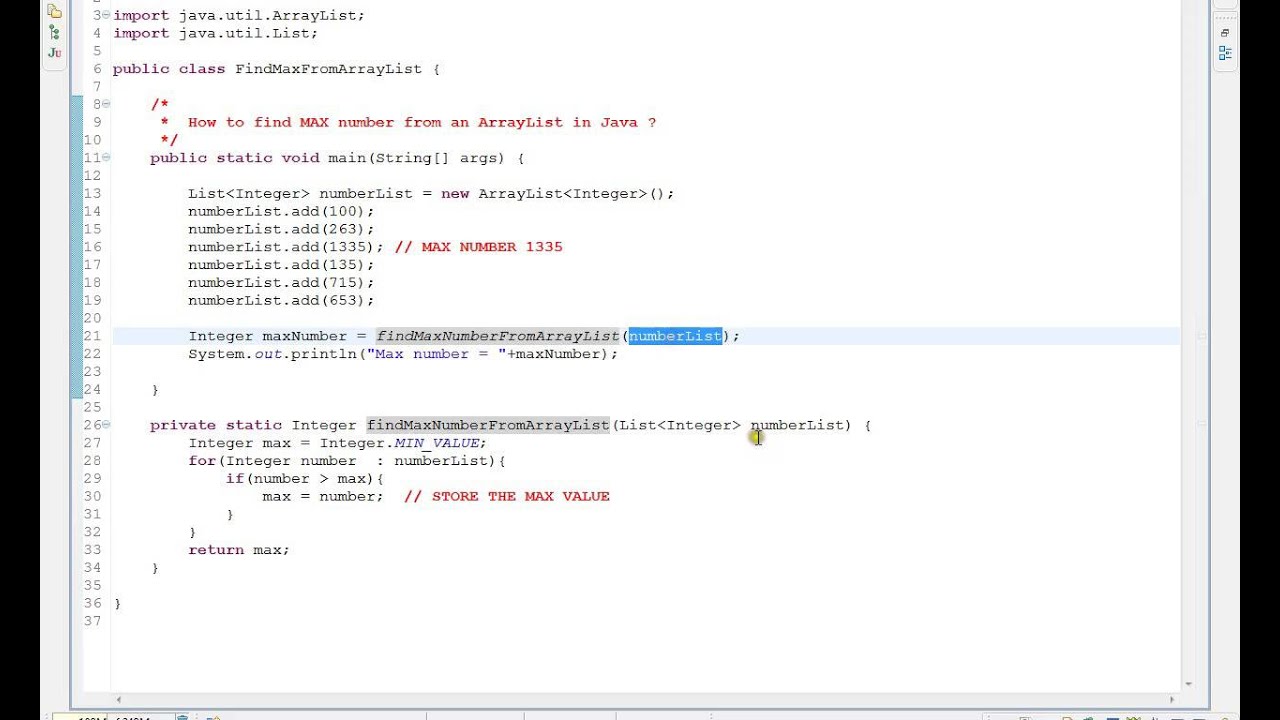 How To Find Max Number From An Arraylist In Java Youtube