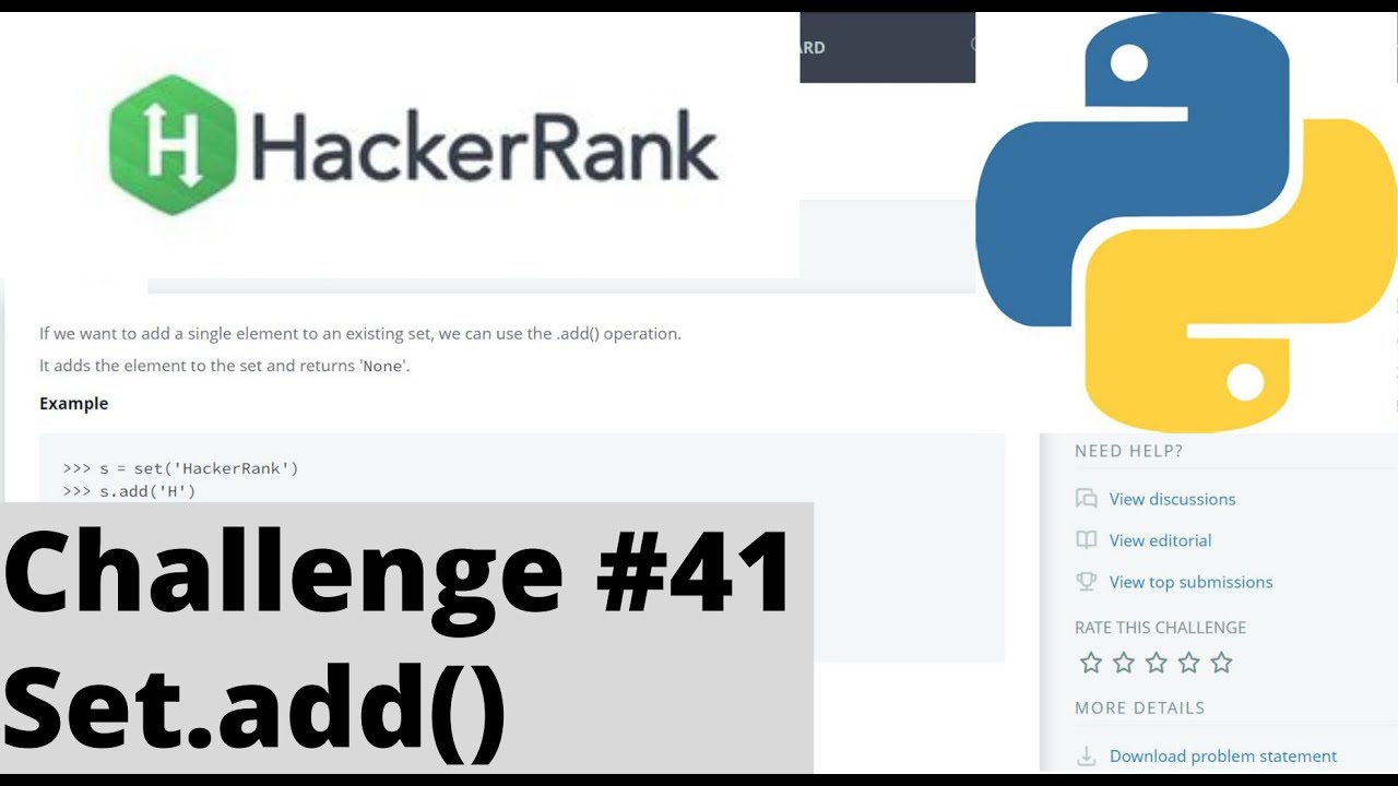 Hackerrank Python Challenge 41 Set Add Youtube