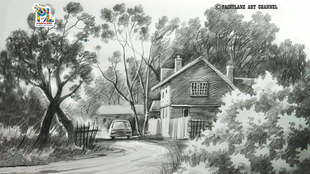 House Easy Landscape Color Pencil Drawing Hostaslo