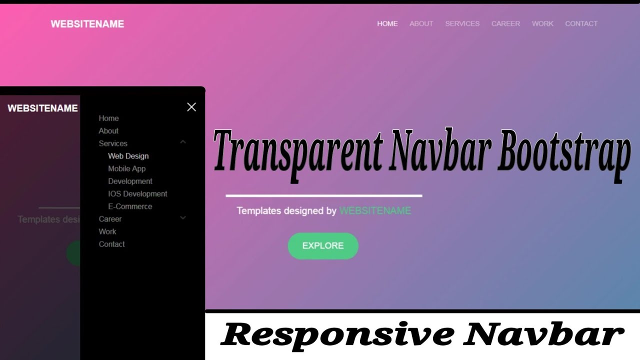 Transparent Navbar Bootstrap Responsive Drop Down Navbar Youtube
