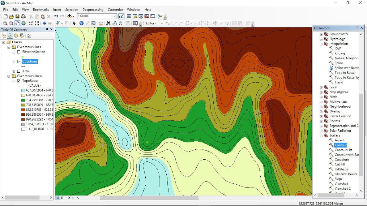 Contours Lines From Points Shapefile On Arcgis Youtube
