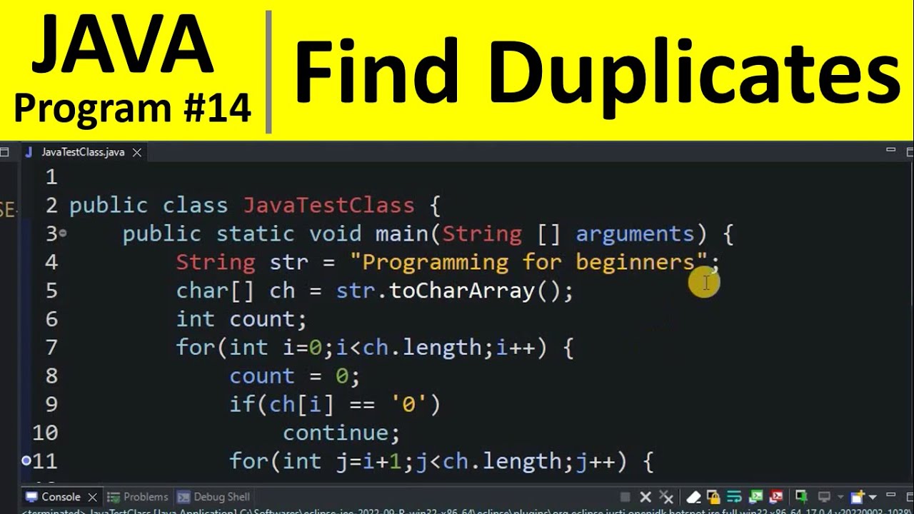 Java Program 14 Find Duplicate Characters In A String In Java Youtube