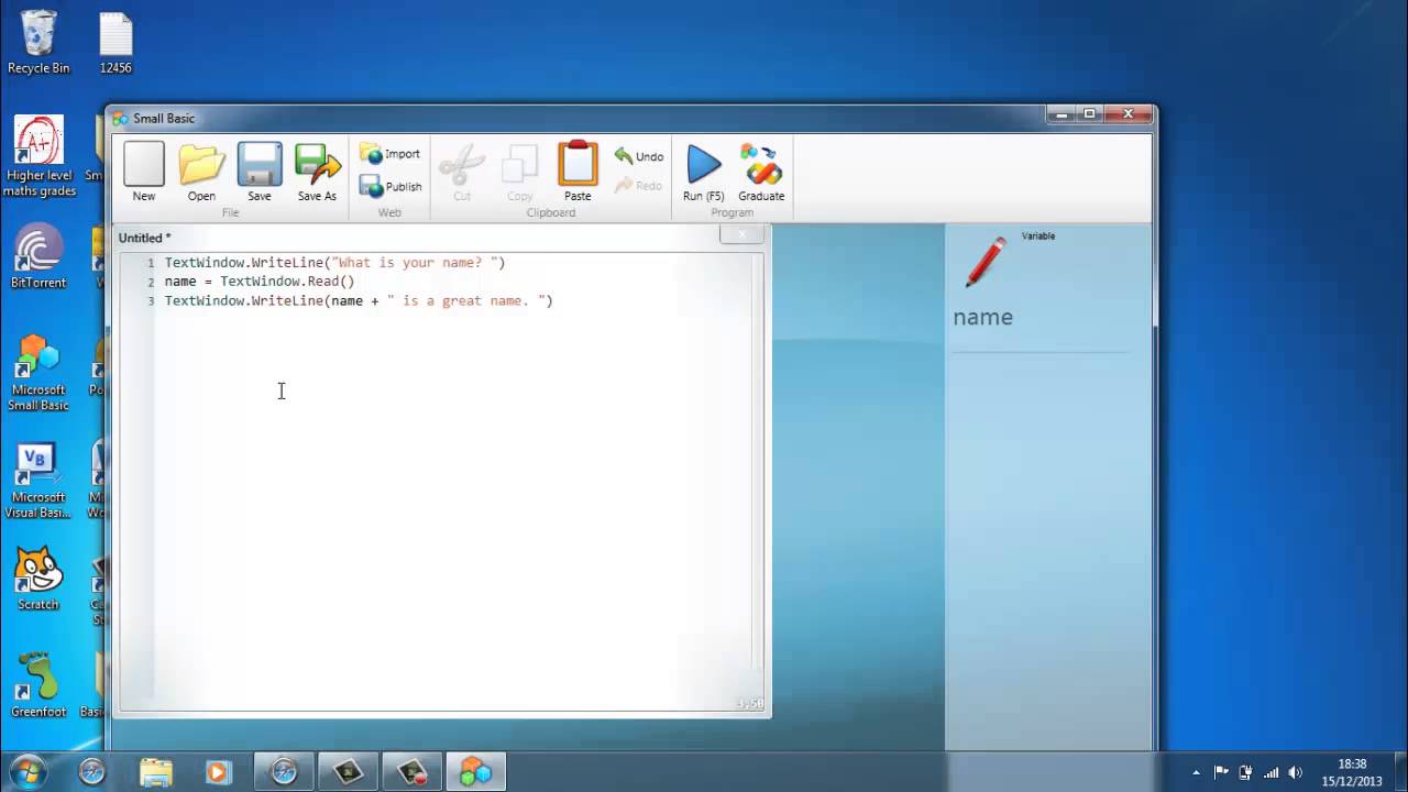 Microsoft Small Basic Variable Tutorial Youtube