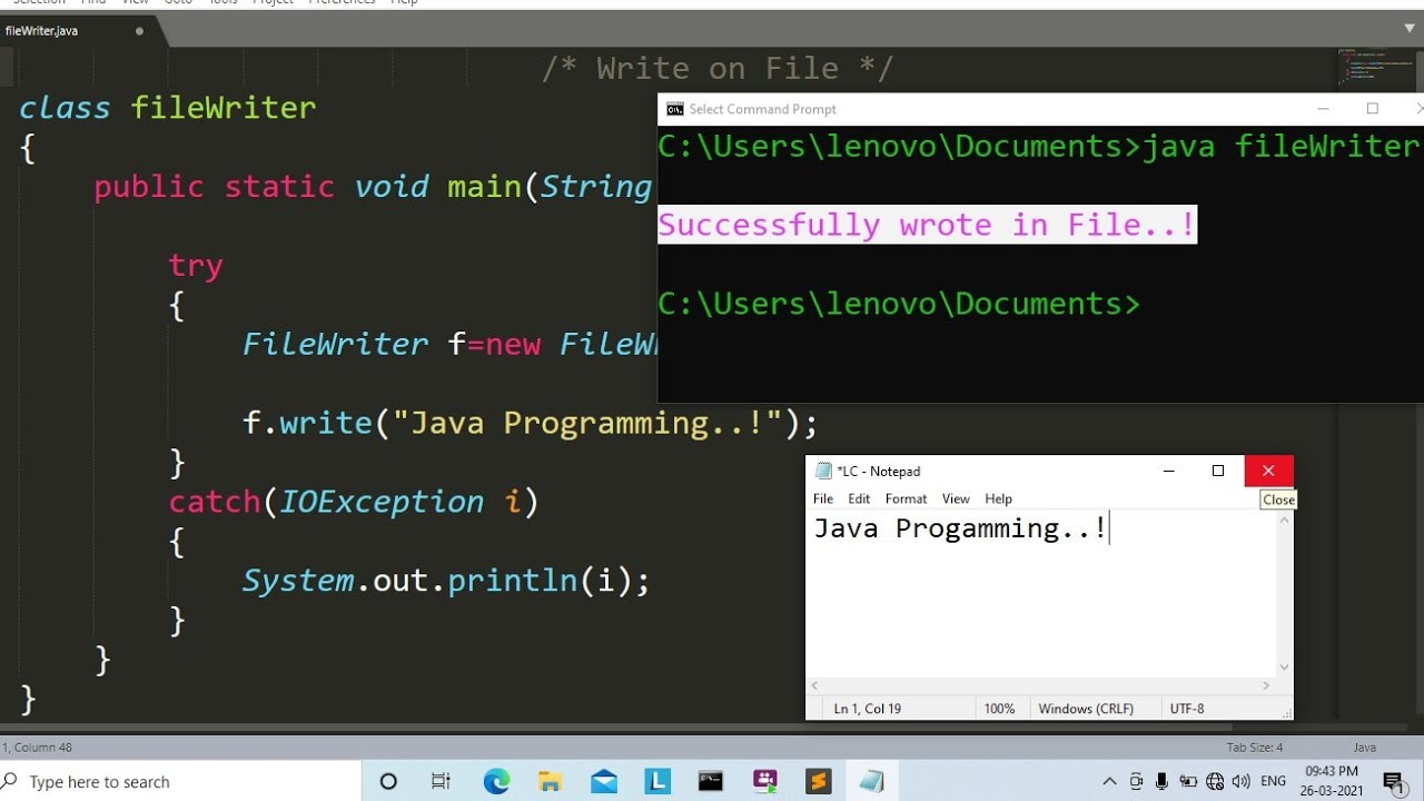 Java Program To Write Into A File Learn Coding Youtube