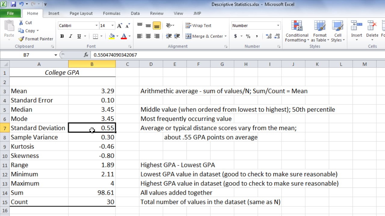 Statistics In Excel Mean Average Median Mode And Standard