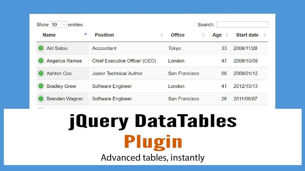 Jquerydatatables Jquery Plugin For Html Tables Advance Controls Youtube