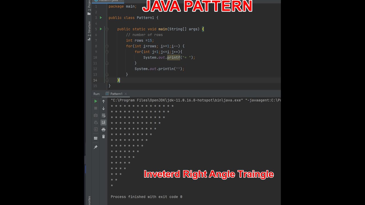 Java Pattern Inverted Right Triangle Youtube