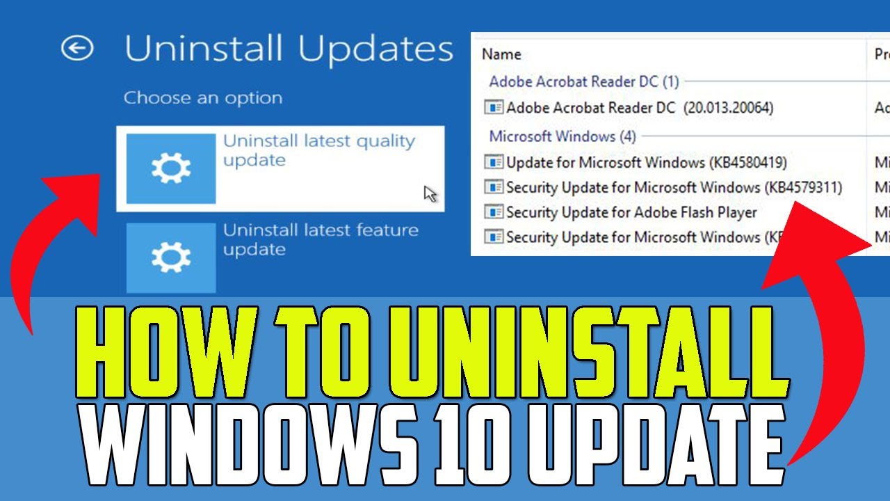 How To Uninstall Windows 10 Update Youtube