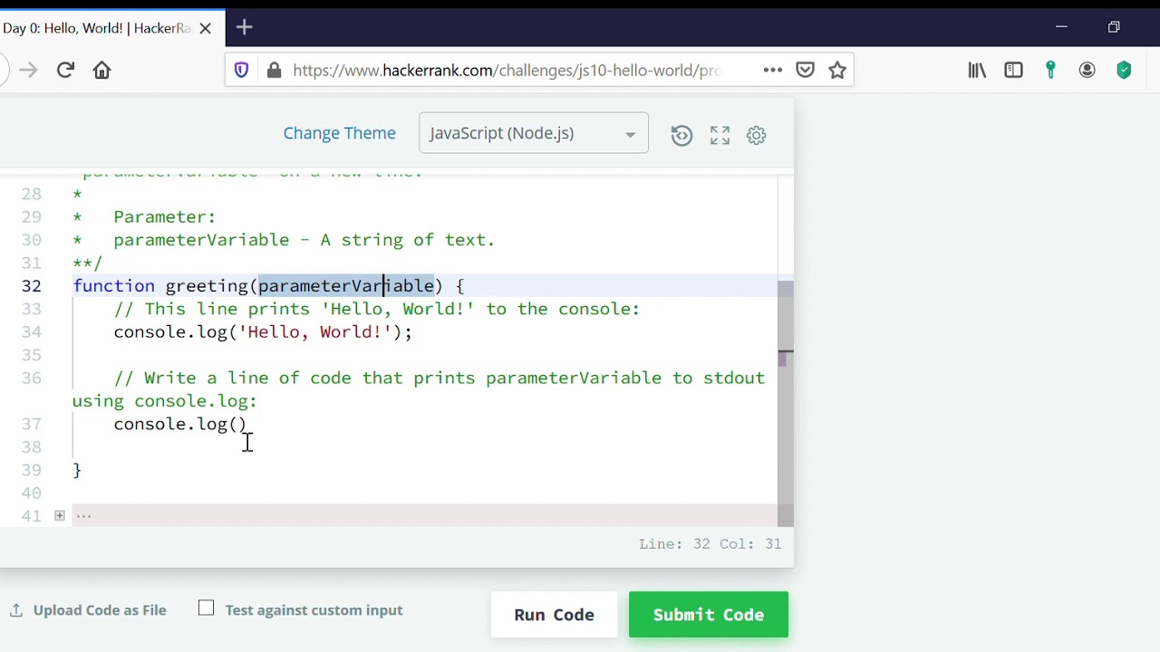 Day 0 Hello World Hackerrank Javascript Youtube
