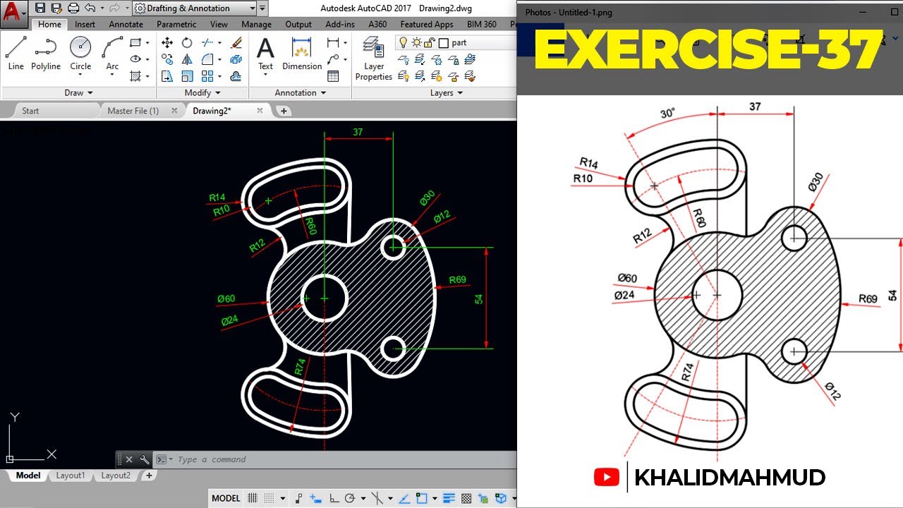 Autocad 2d Training Practice Exercise 37 Basic To Advance Tutorial In