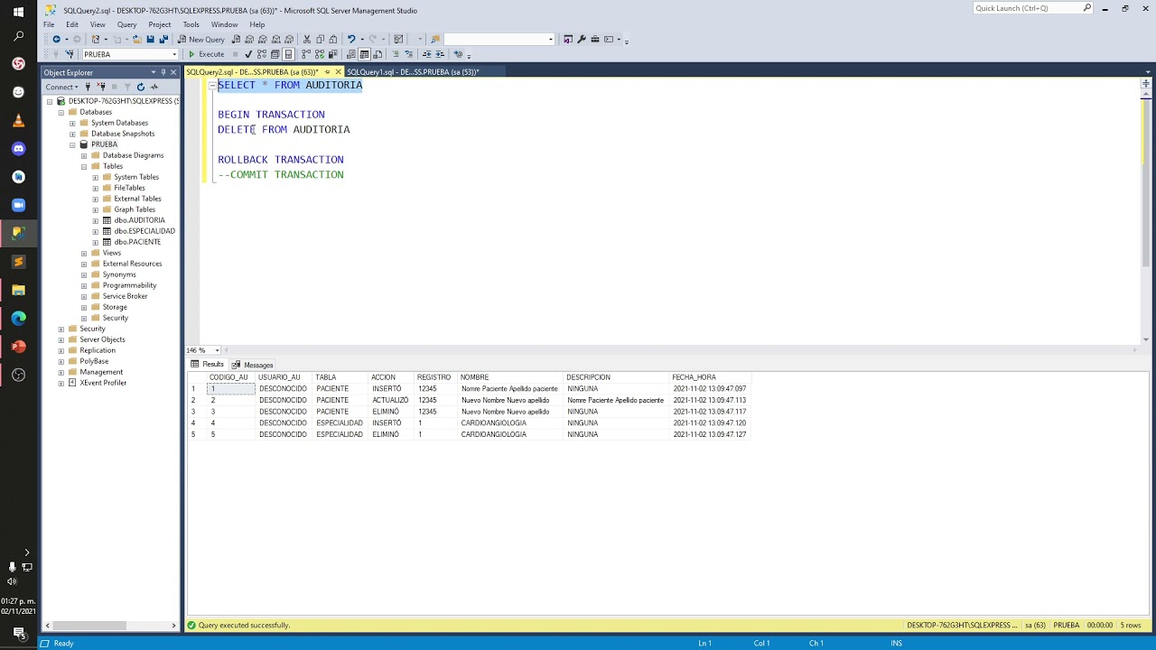 Rollback Commit Y Vista De Archivos Log En Sql Server Youtube