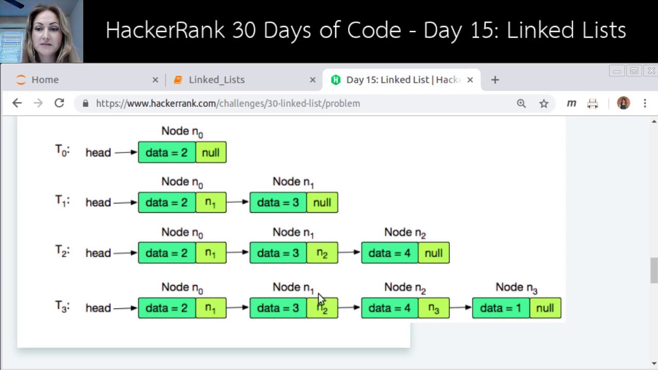 Hackerrank 30 Days Of Code Day 15 Linked Lists Python Youtube