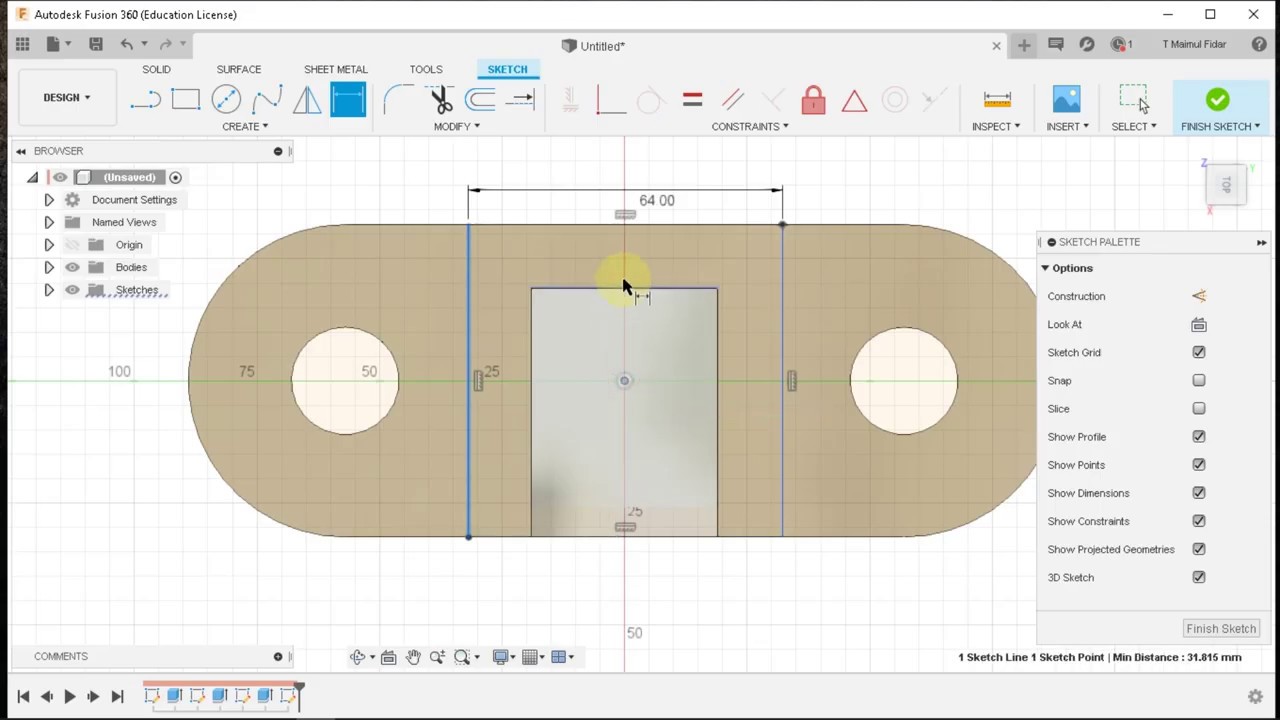 Fusion 360 Tutorial For Absolute Beginners Task 1 Cs Bracket Youtube