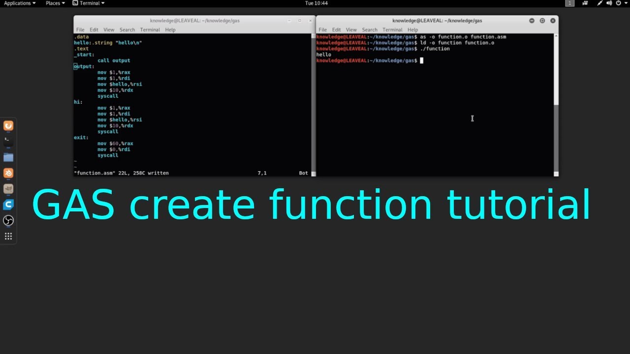 Gas X64 Gnu Assembler Create Function Tutorial In Linux Youtube