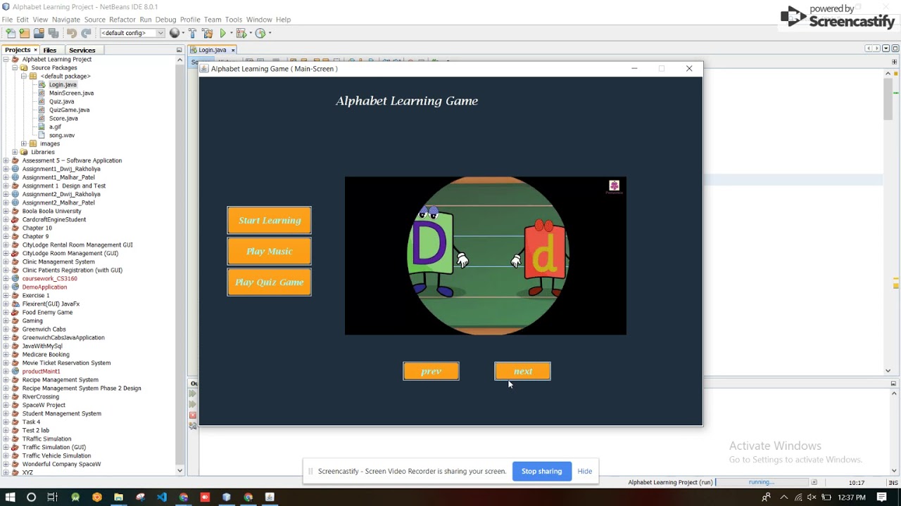 Alphabet Learning Game With Song Java Swing Java Gui Youtube