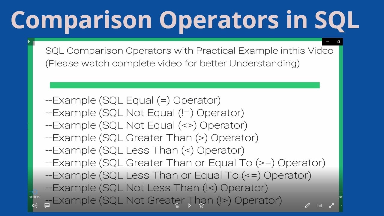 7 Comparison Operators In Sql Sql Comparison Operators Sql