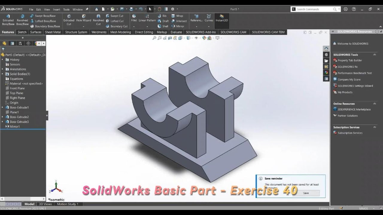 Solidworks Basic Part Exercise 40 Youtube