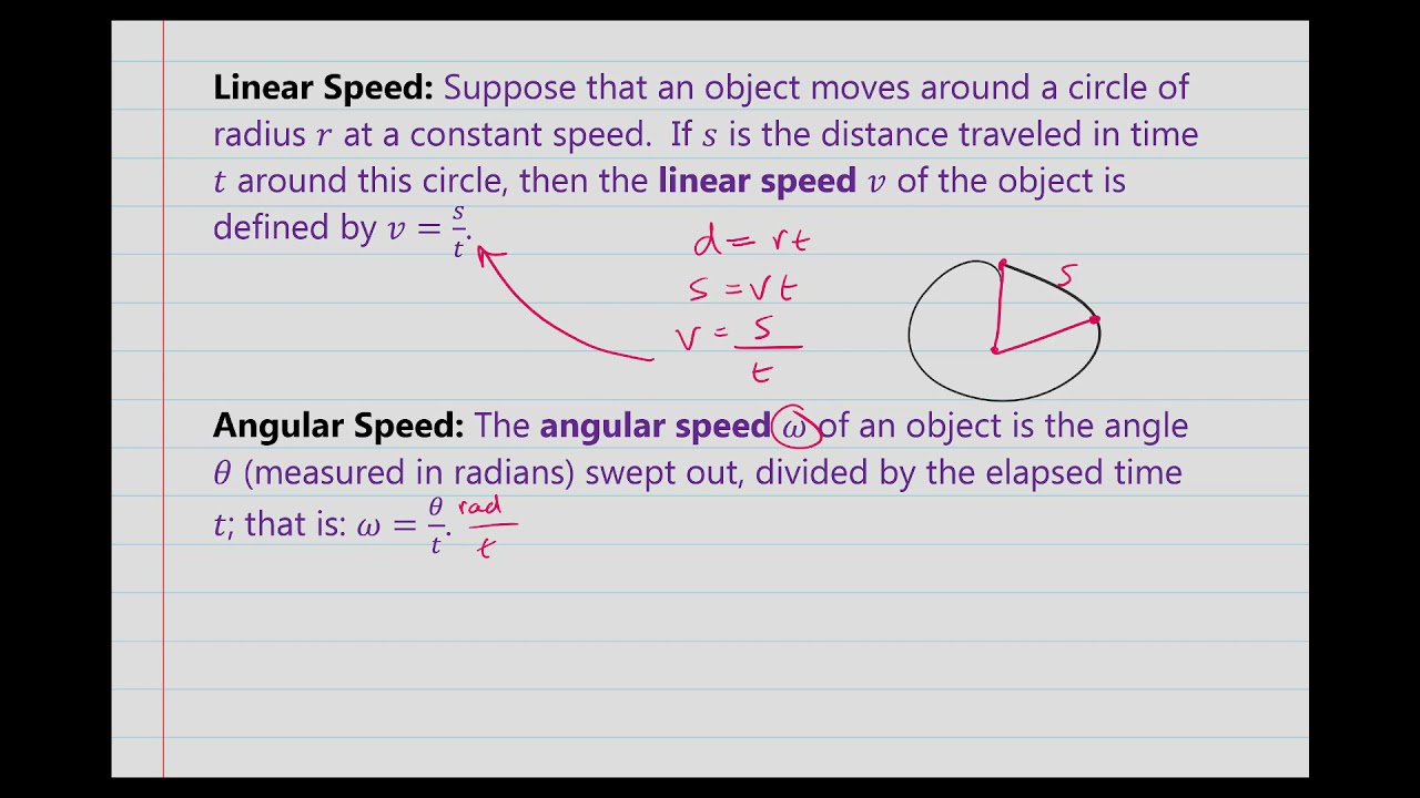 Angles Area Of A Sector Linear Speed And Angular Speed Youtube