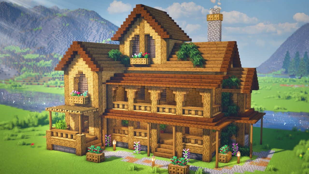 Minecraft Large Wooden House Tutorial Survival House Design Youtube