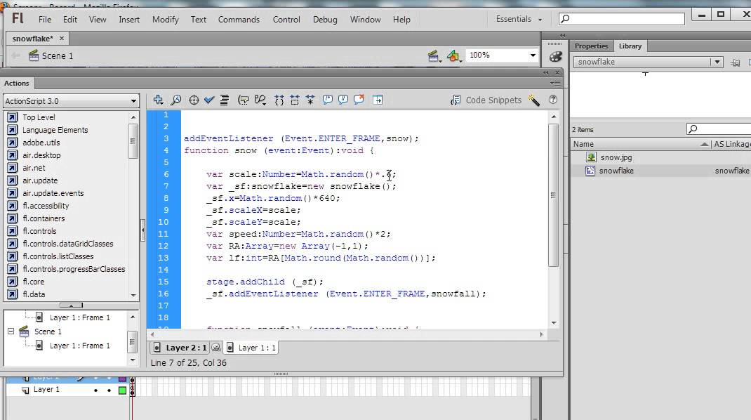 Actionscript 3 0 Demo Creating Falling Snow In Flash Cs6 Youtube