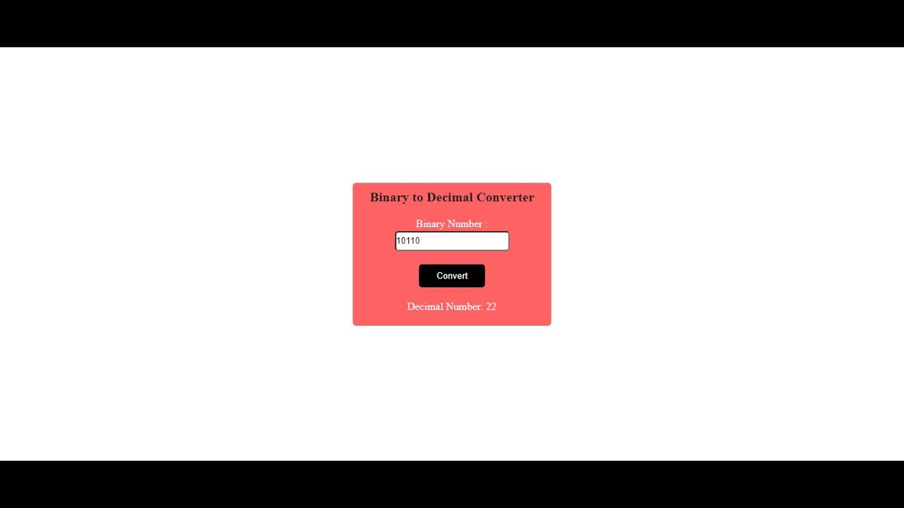 Binary To Decimal Converter Js Project Youtube