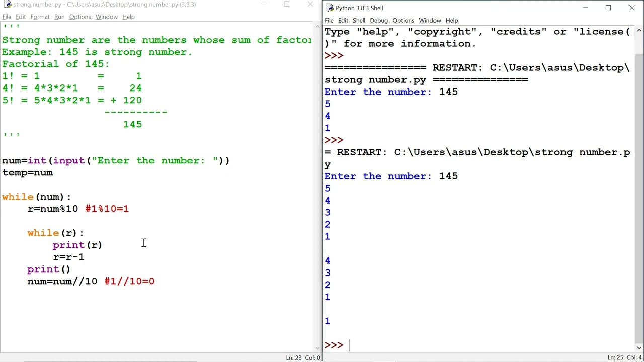 Strong Number Program In Python Using While Loop Codewithcoder