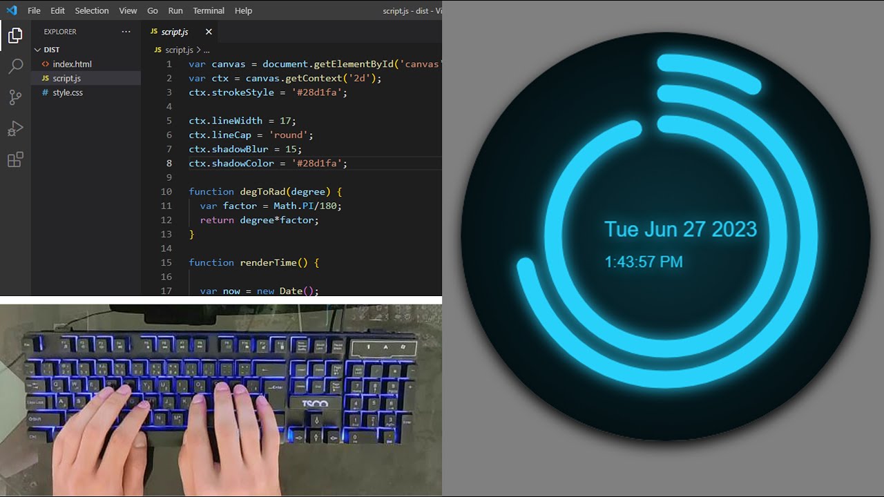 Asmr Programming Canvas Animated Clock Using Html Css Javascript