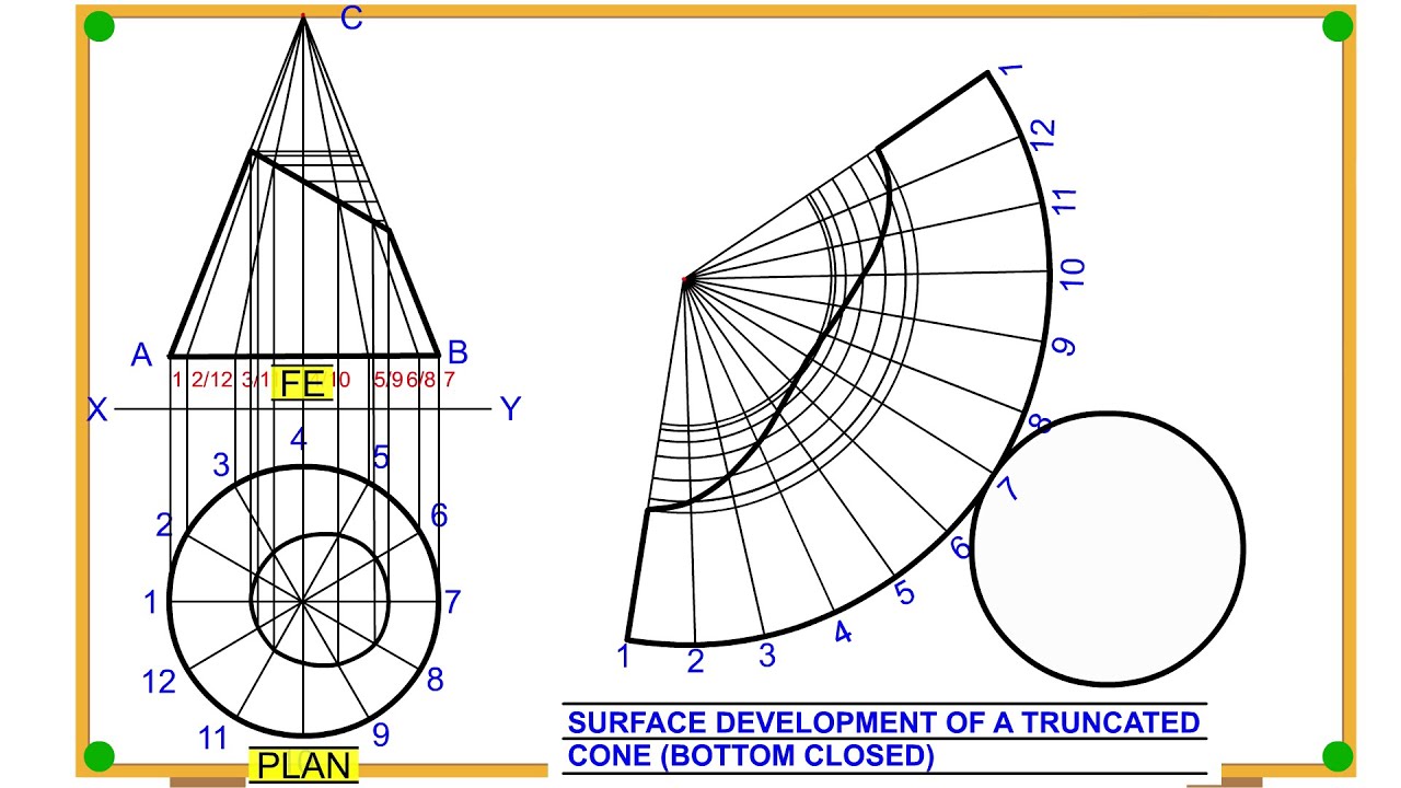 How To Draw Surface Development Of A Truncated Cone Bottom Closed