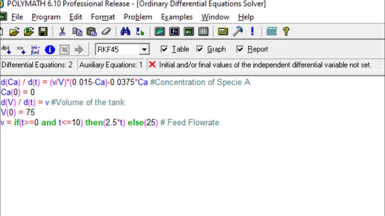 Solving Odes Using Polymath If Statement In Polymath Youtube