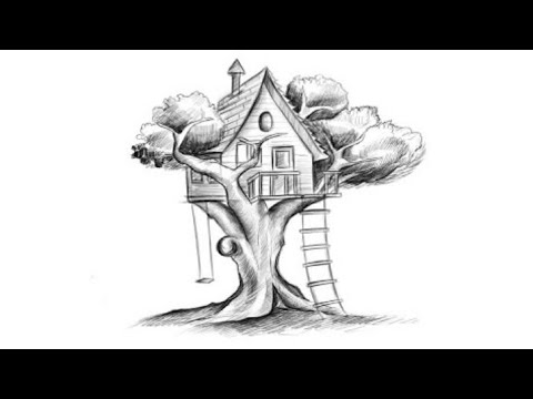 How To Draw Tree House Tree House Drawing Youtube