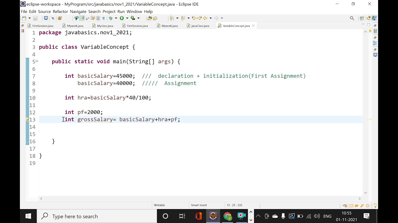 Basic Java Variable Nov 1 2021 Youtube