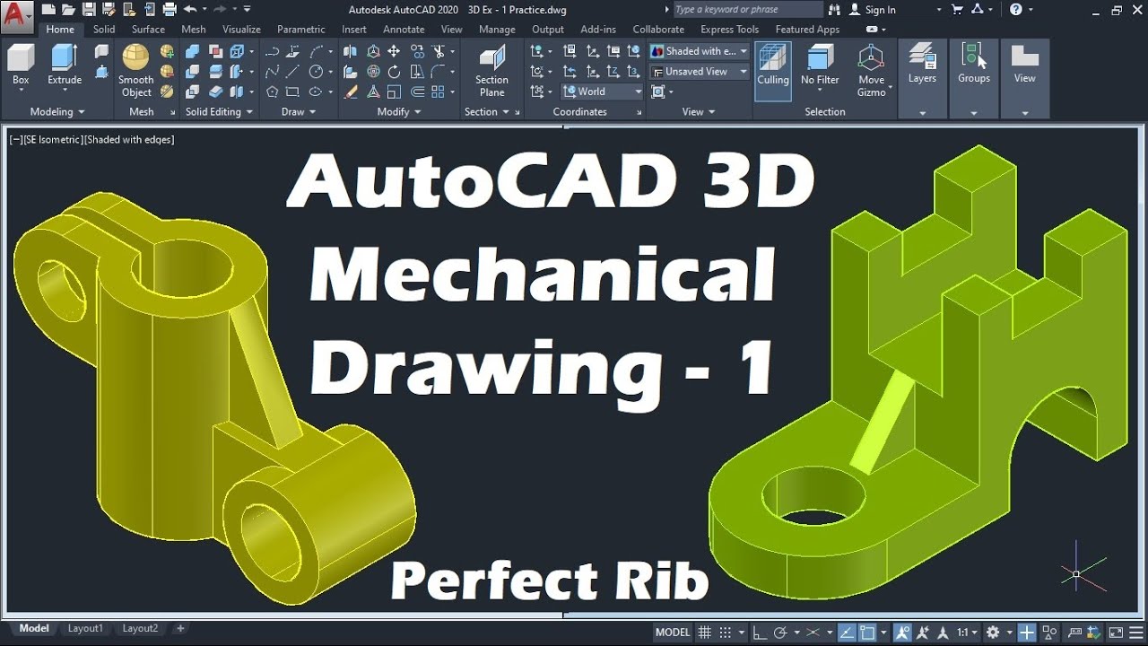 Autocad 3d Mechanical Drawing Tutorial 1 Youtube
