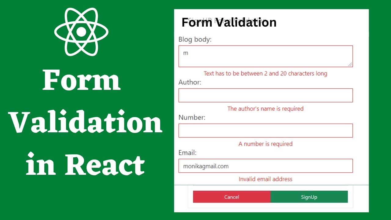 Form Validation In React Js React Form Validation Validate Form In