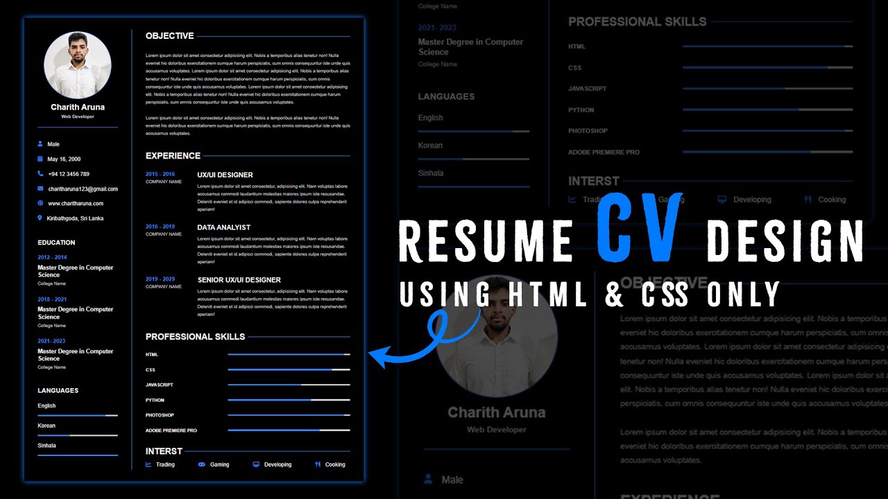 How To Create Resume Cv Design Using Html Css Youtube