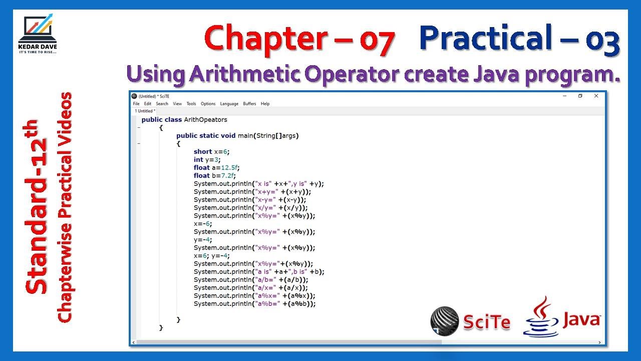Chapter 07 Practical 03 Using Arithmetic Operator Create Java