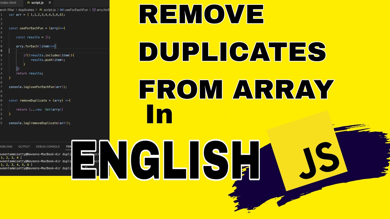 Remove Duplicates From Array English In Javascript Youtube