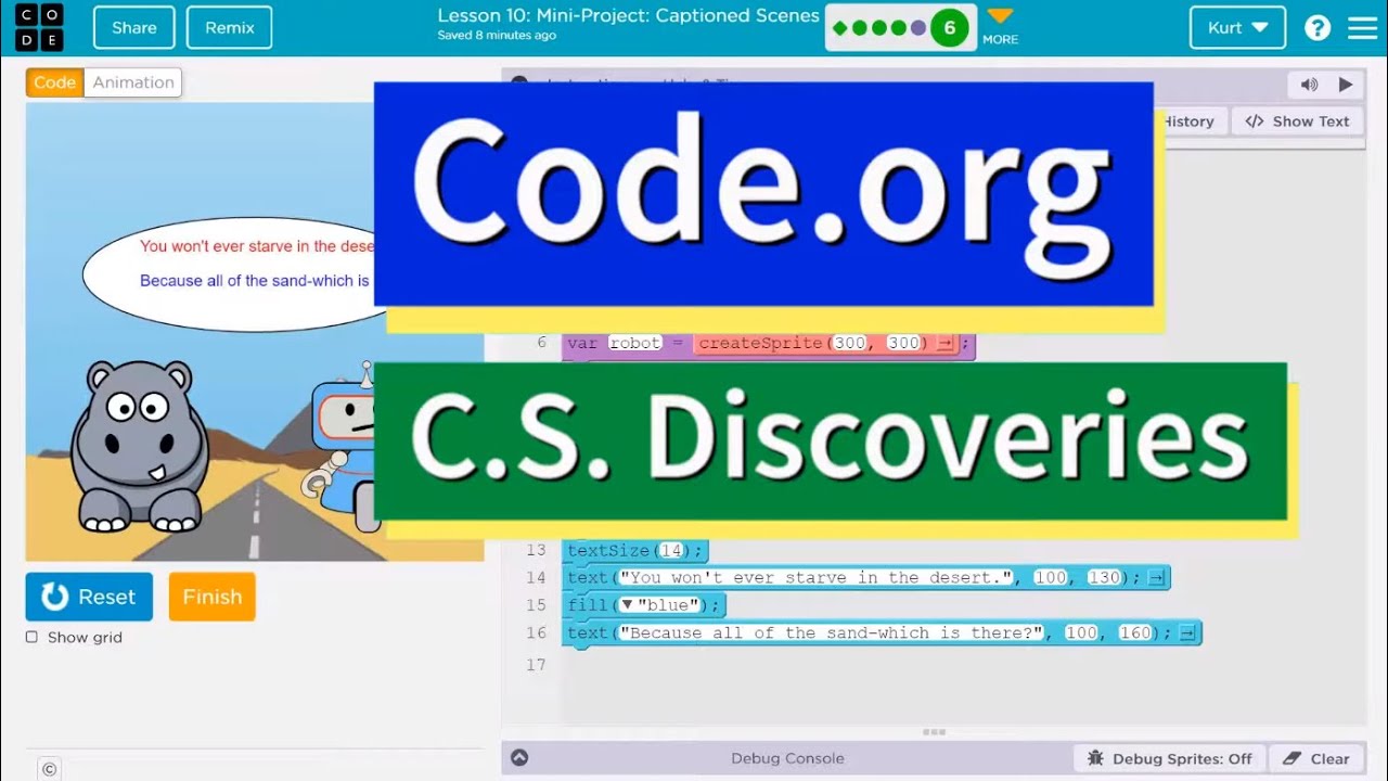Code Org Lesson 11 Mini Project Captioned Scenes Answer Tutorial