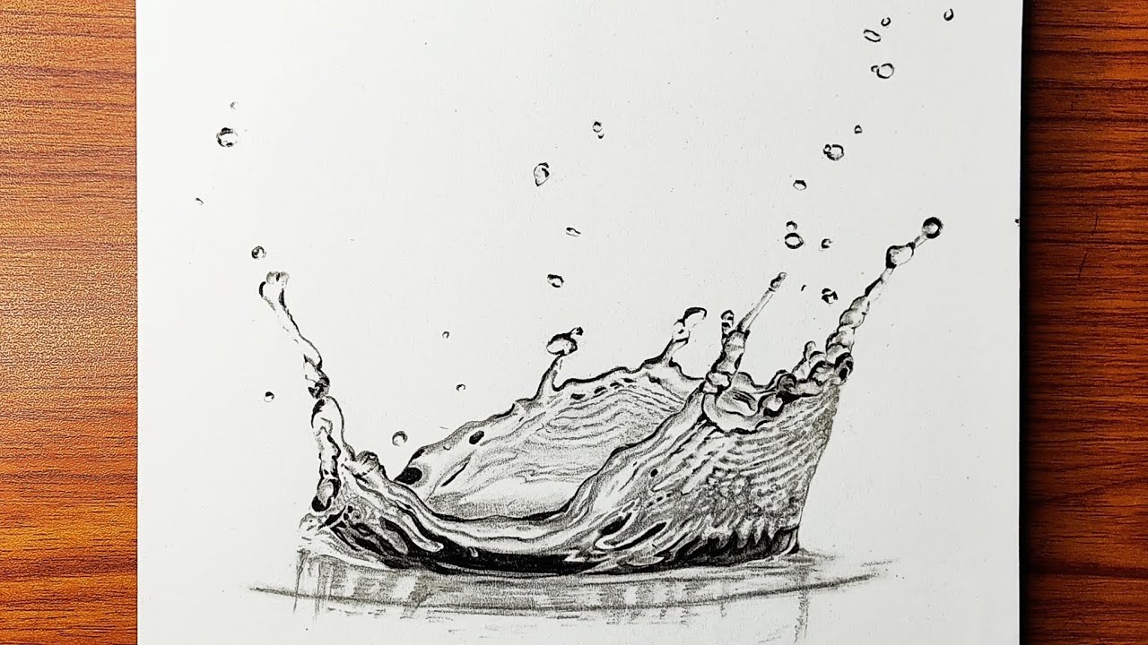 Water Splash Pencil Drawing Reeds I Ian Hedley