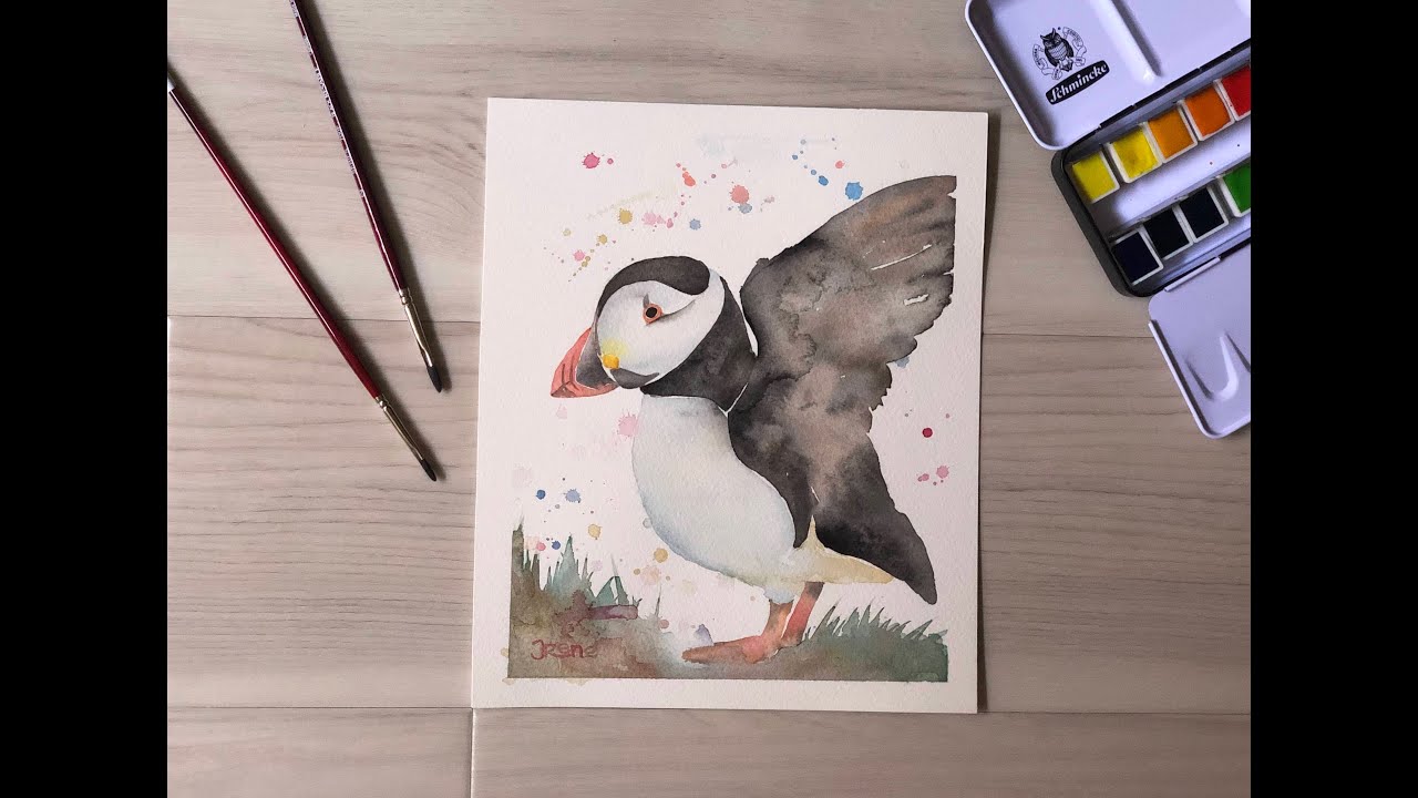 Easy How To Paint Puffin With Watercolor Step By Step Tutorial