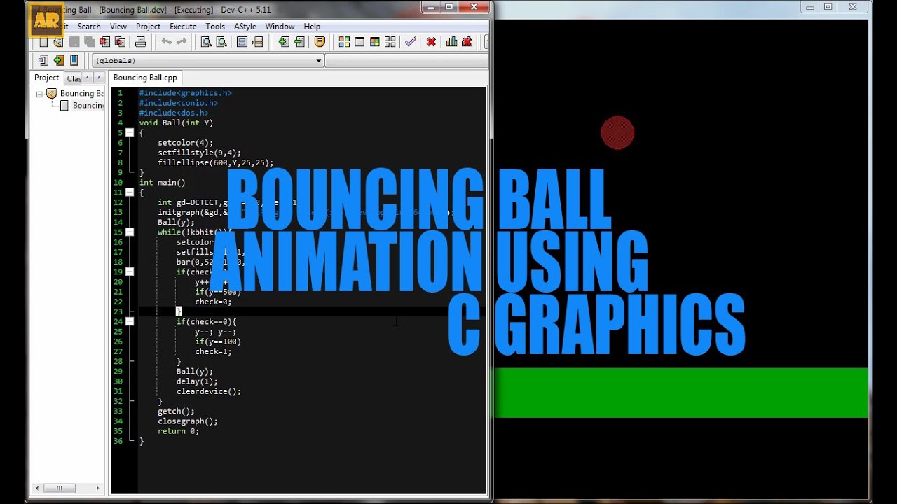 Bouncing Ball Animation Using C Graphics Youtube