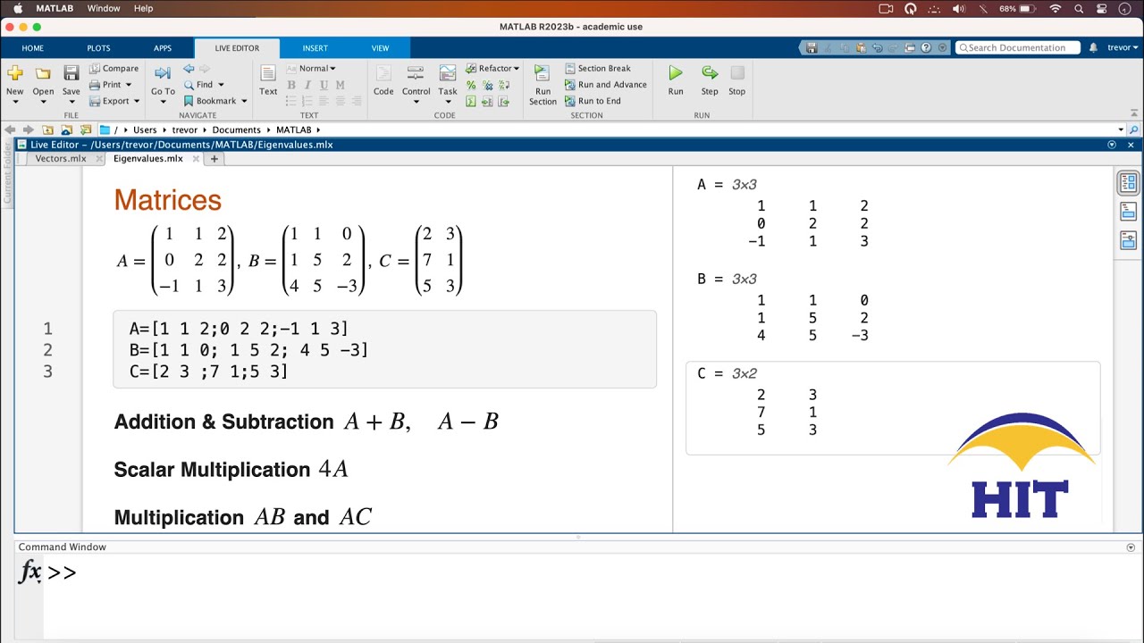 Matlab Matrix Operations Youtube